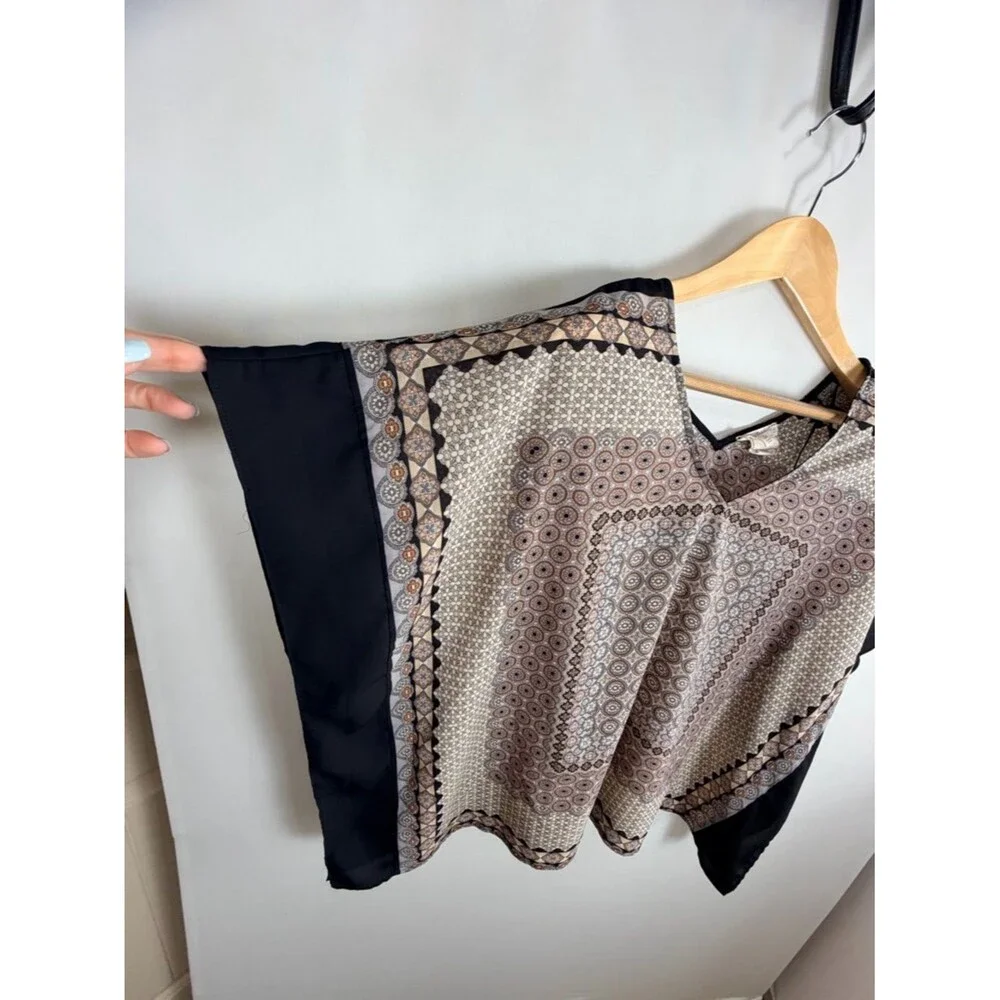Mystree | Tops | Mystree Sm Sheer Boho Scarf Print Poncho Blouse Earth ...